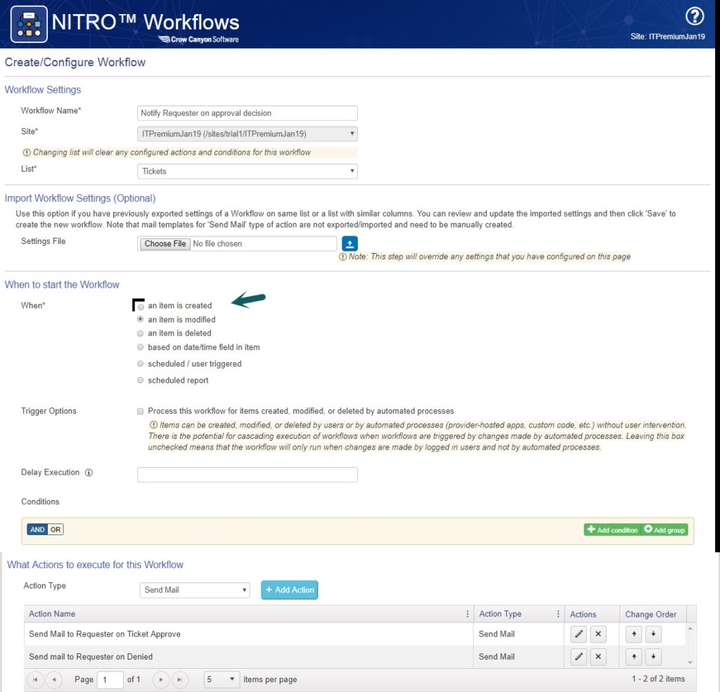 NITRO Workflow configurations for two level approval process - Crow Canyon Software Support