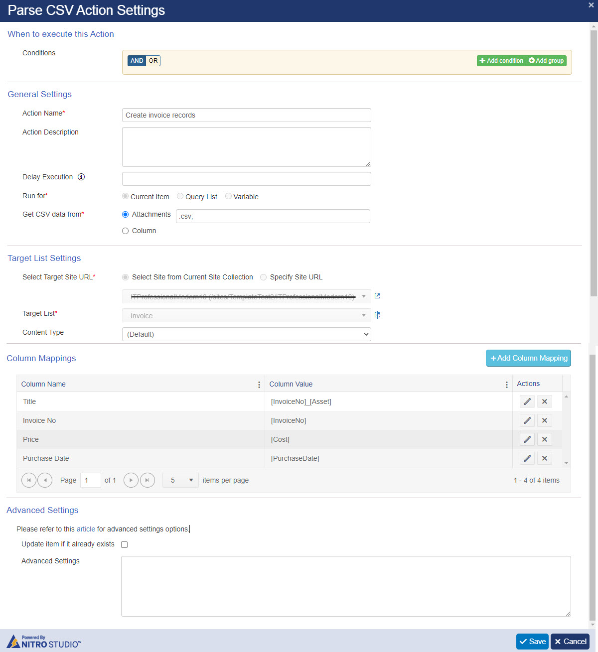 Parse CSV action in NITRO Workflows and Custom Actions - Crow Canyon Software Support