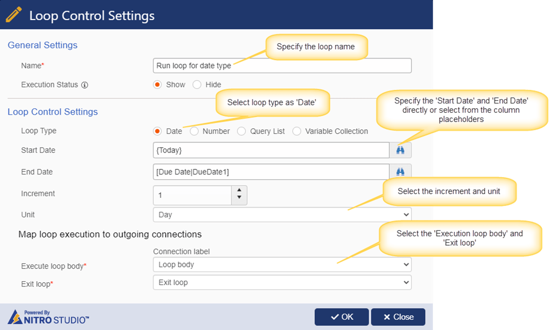 Configuration of Loop feature in Custom Actions and NITRO Workflows - Crow Canyon Software Support