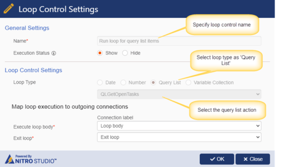 Configuration of Loop feature in Custom Actions and NITRO Workflows ...