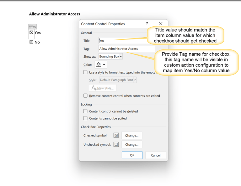 Support for checkboxes in Word documents for Generate Document Action ...