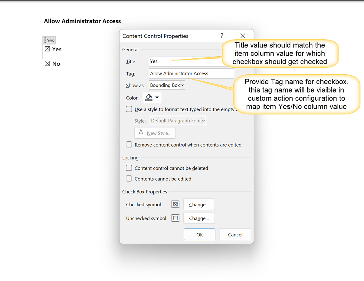 Support for checkboxes in Word documents for Generate Document Action ...