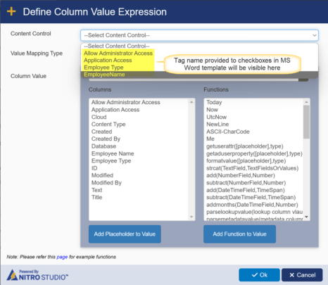 Support for checkboxes in Word documents for Generate Document Action ...