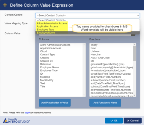 Support for checkboxes in Word documents for Generate Document Action ...