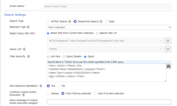 Query List (Search) action configurations in NITRO Custom Actions - Crow Canyon Software Support