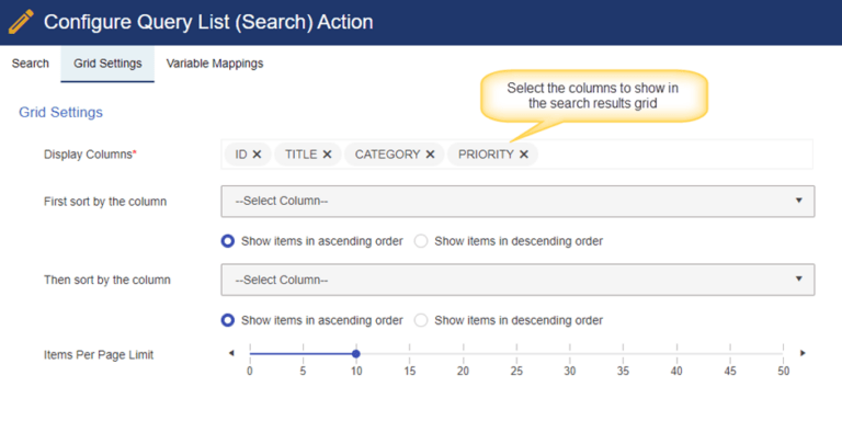 Query List (Search) action configurations in NITRO Custom Actions - Crow Canyon Software Support