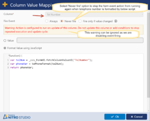 Format the phone number specified in a column using form event actions ...